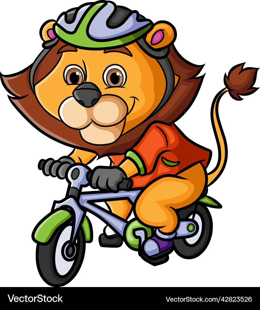 Biker lion is doing the cycling Royalty Free Vector Image
