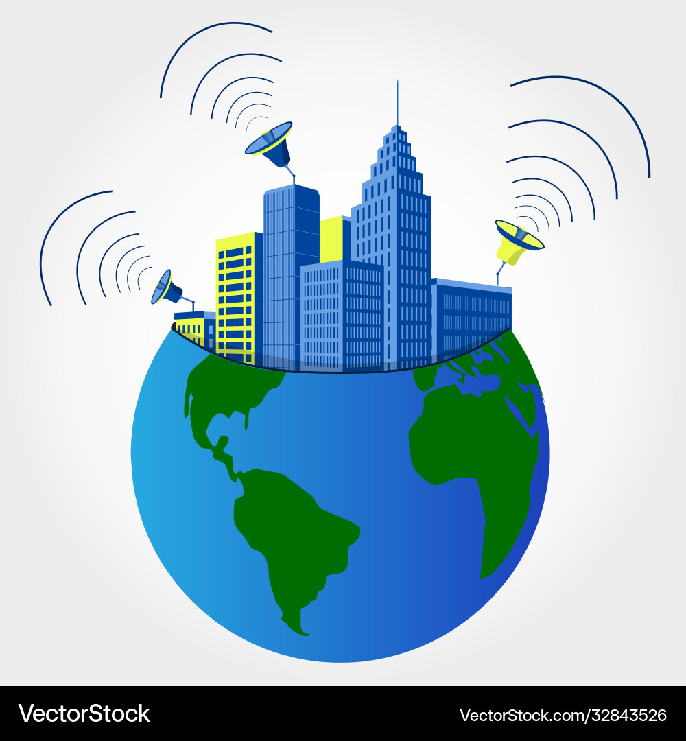 Buildings emitting signals on planet Royalty Free Vector