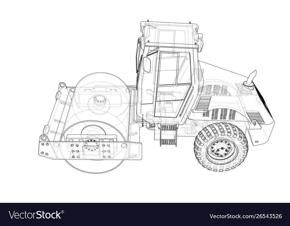 Construction machine asphalt compactor Royalty Free Vector