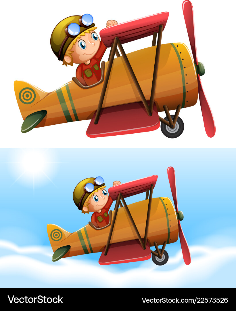 Set of pilot riding classic plane Royalty Free Vector Image