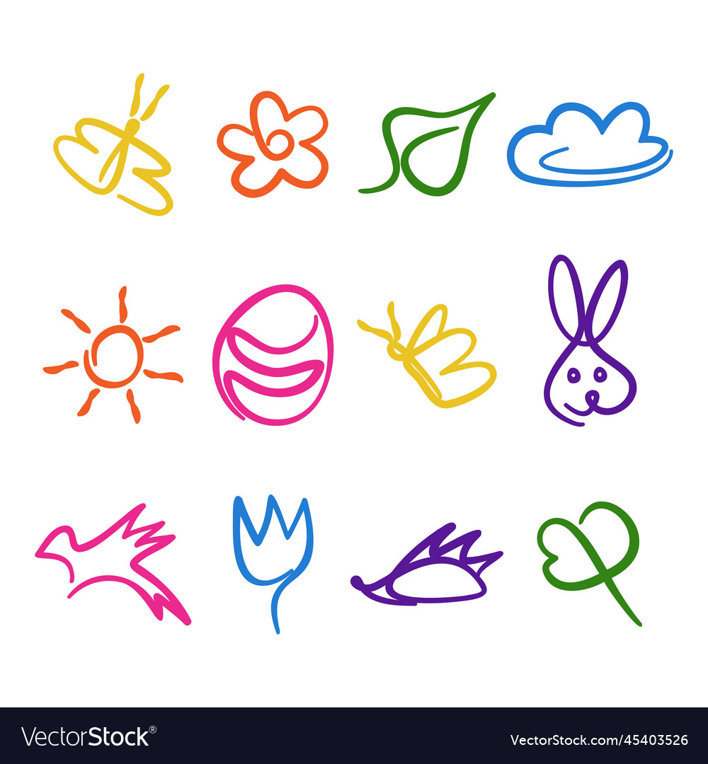 Spring elements one line doodle set simple Vector Image