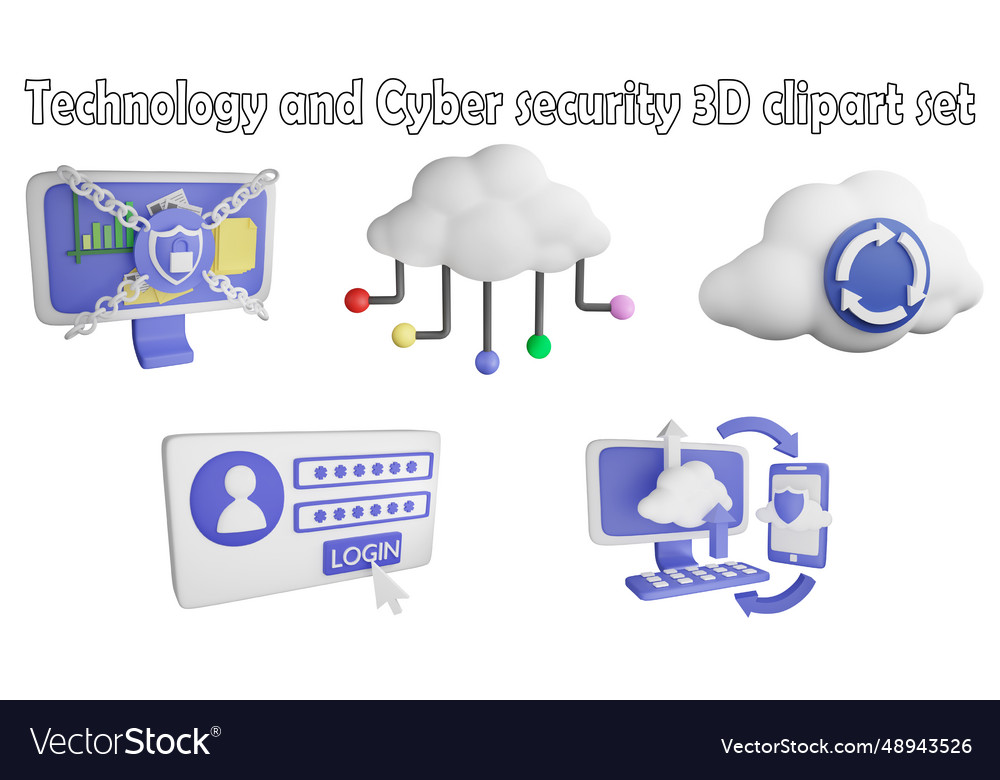 Technology and cyber security clipart element 3d Vector Image