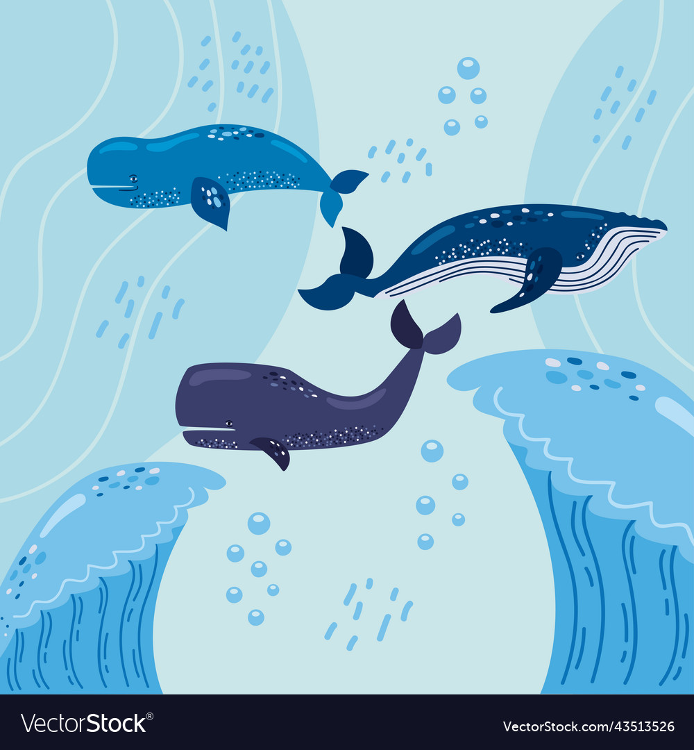 Whales and sea waves Royalty Free Vector Image