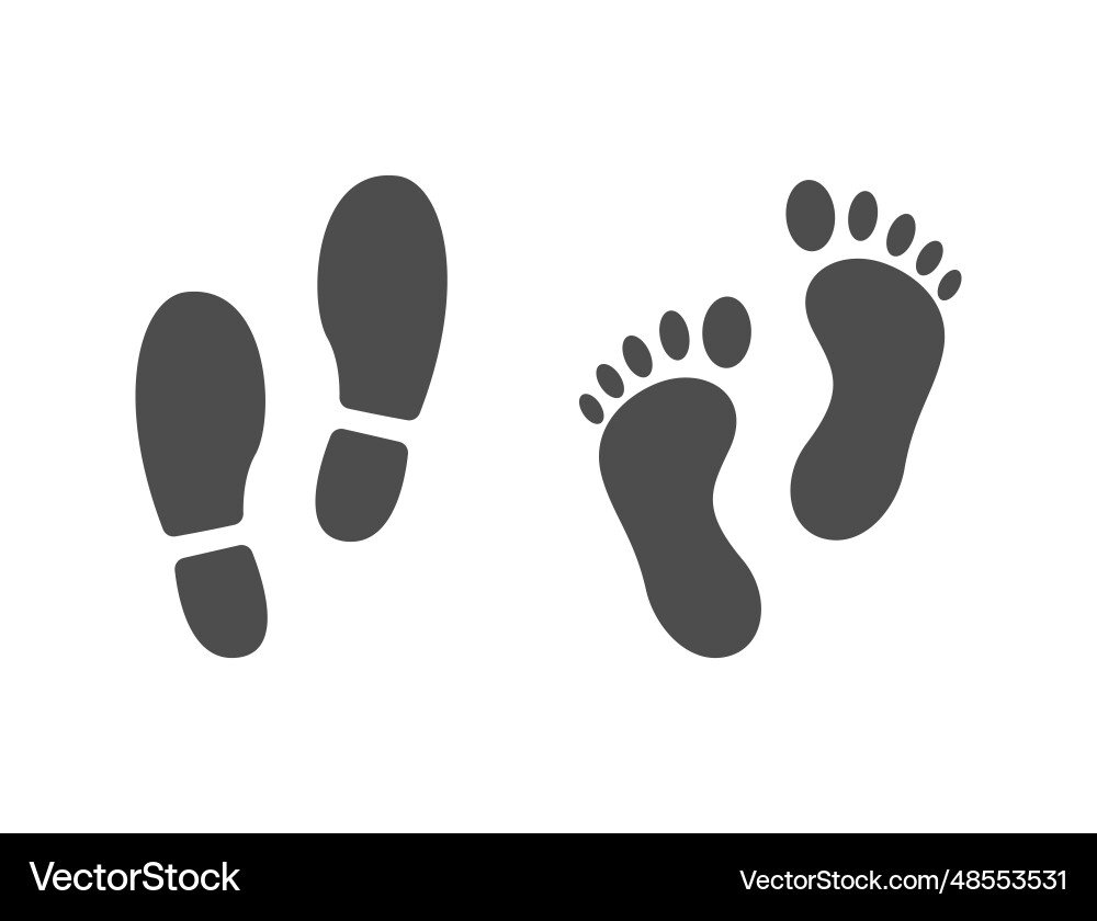 Footprint path icon set human shoes footstep Vector Image