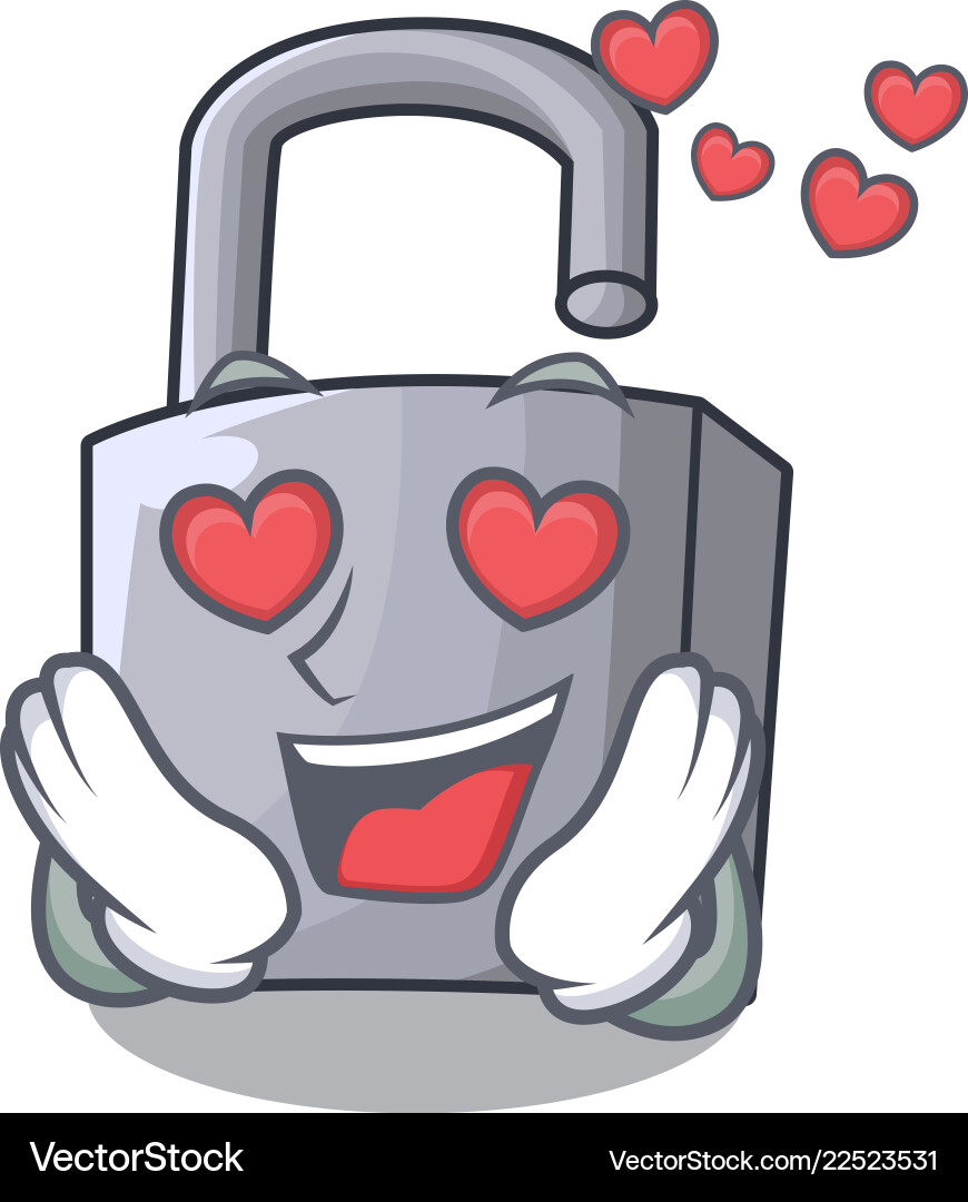 In love unlocking padlock on cartoon gate Vector Image