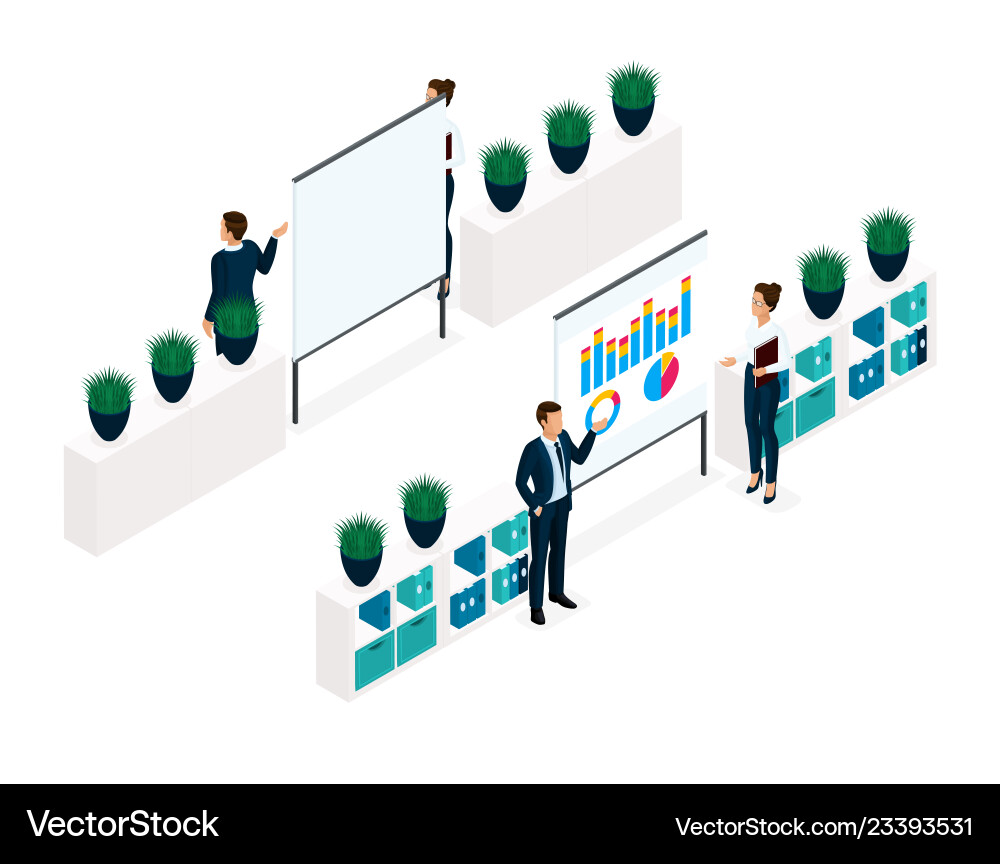 Isometric office furniture front view rear Vector Image