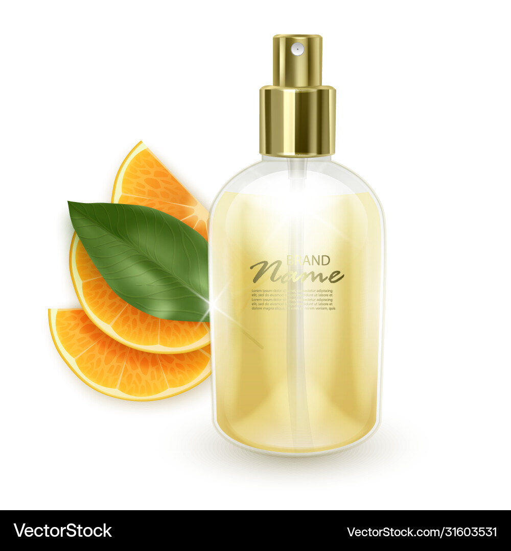 Jar with orange perfume on a slices Royalty Free Vector
