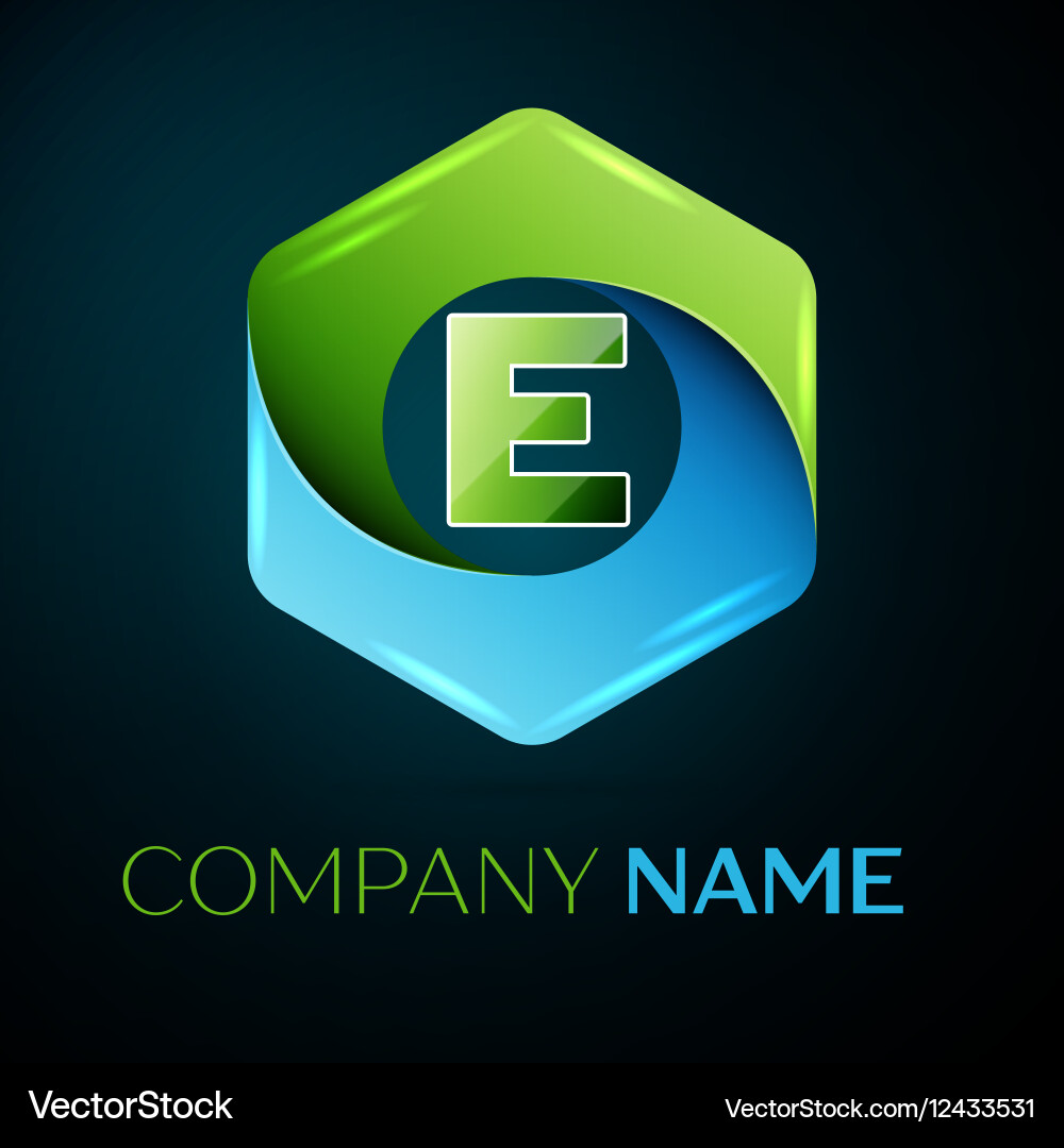 Letter e logo symbol in the colorful hexagonal Vector Image