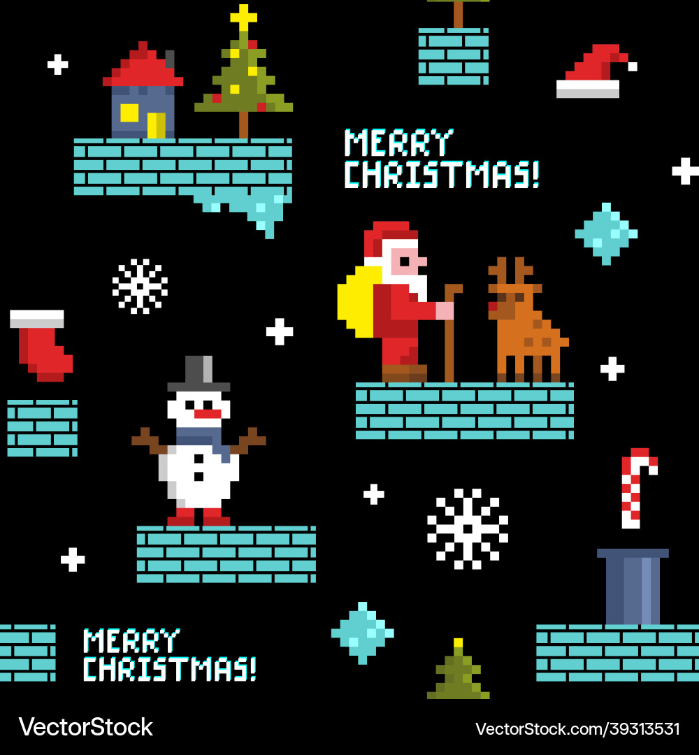 Seamless christmas background with pixel santa Vector Image