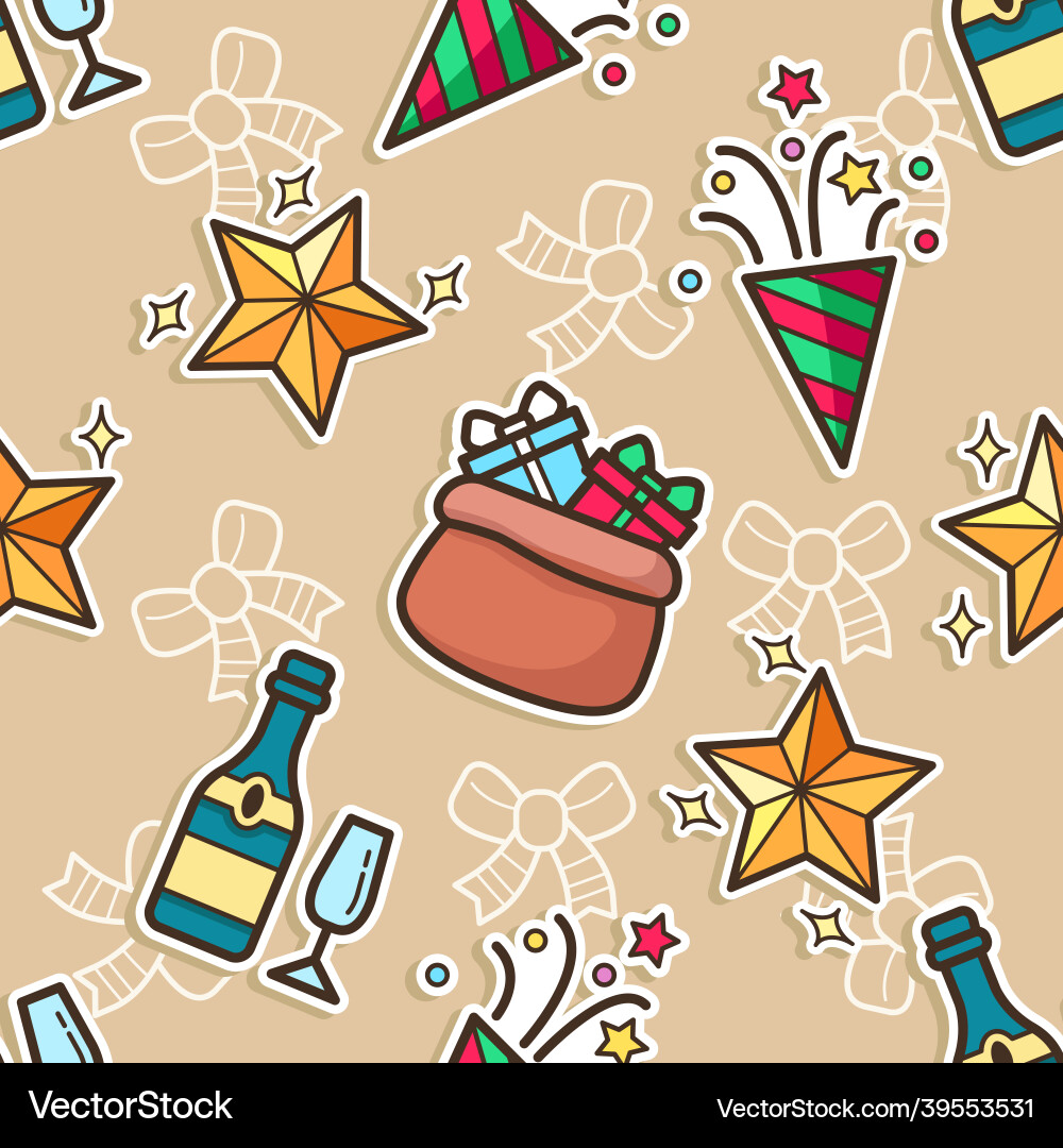 Seamless christmas stickers pattern Royalty Free Vector