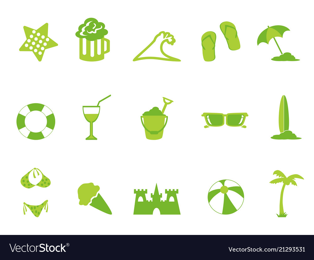 Simple green color beach icons set Royalty Free Vector Image