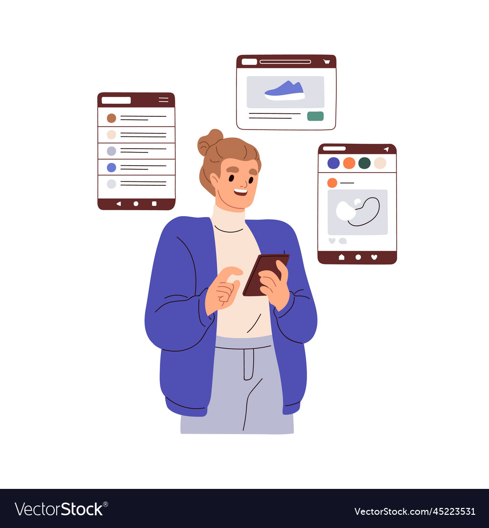 Using Different Mobile Apps Concept Person Vector Image
