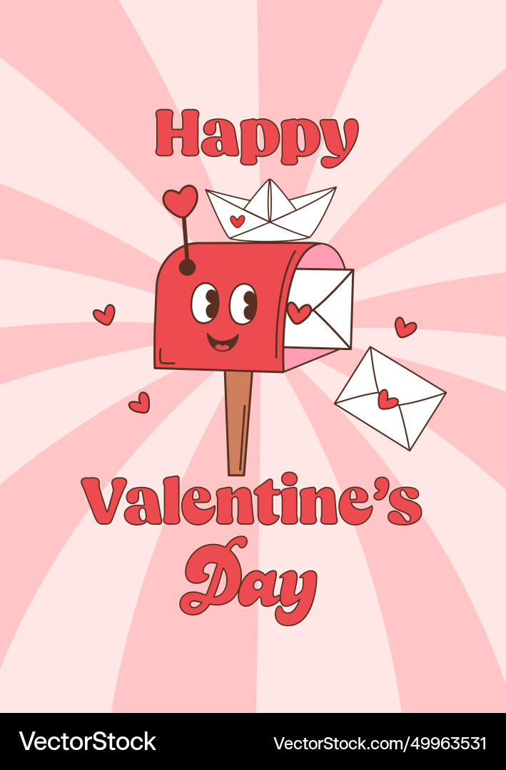 Valentine card with mailbox and letters Royalty Free Vector