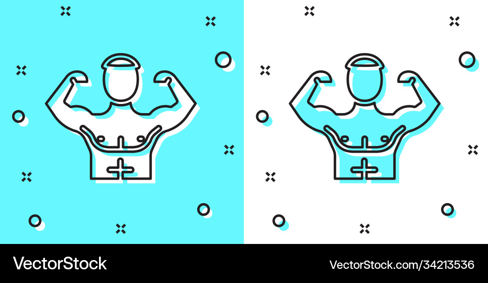 Black line bodybuilder showing his muscles icon Vector Image