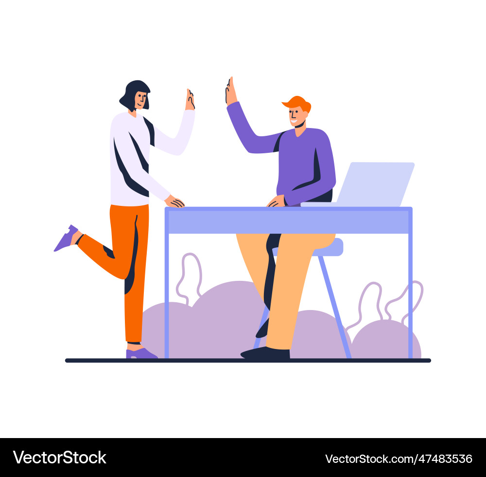 Cartoon smiling colleagues high five each other Vector Image