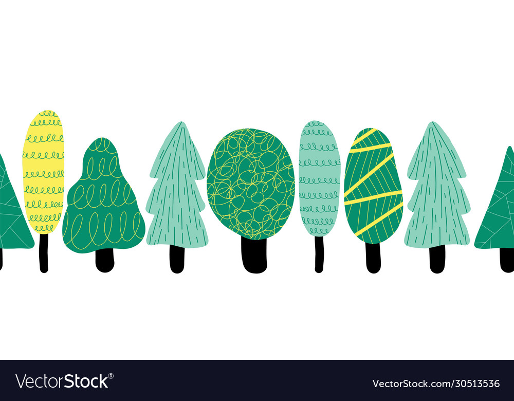 Colorful trees seamless border repeating Vector Image