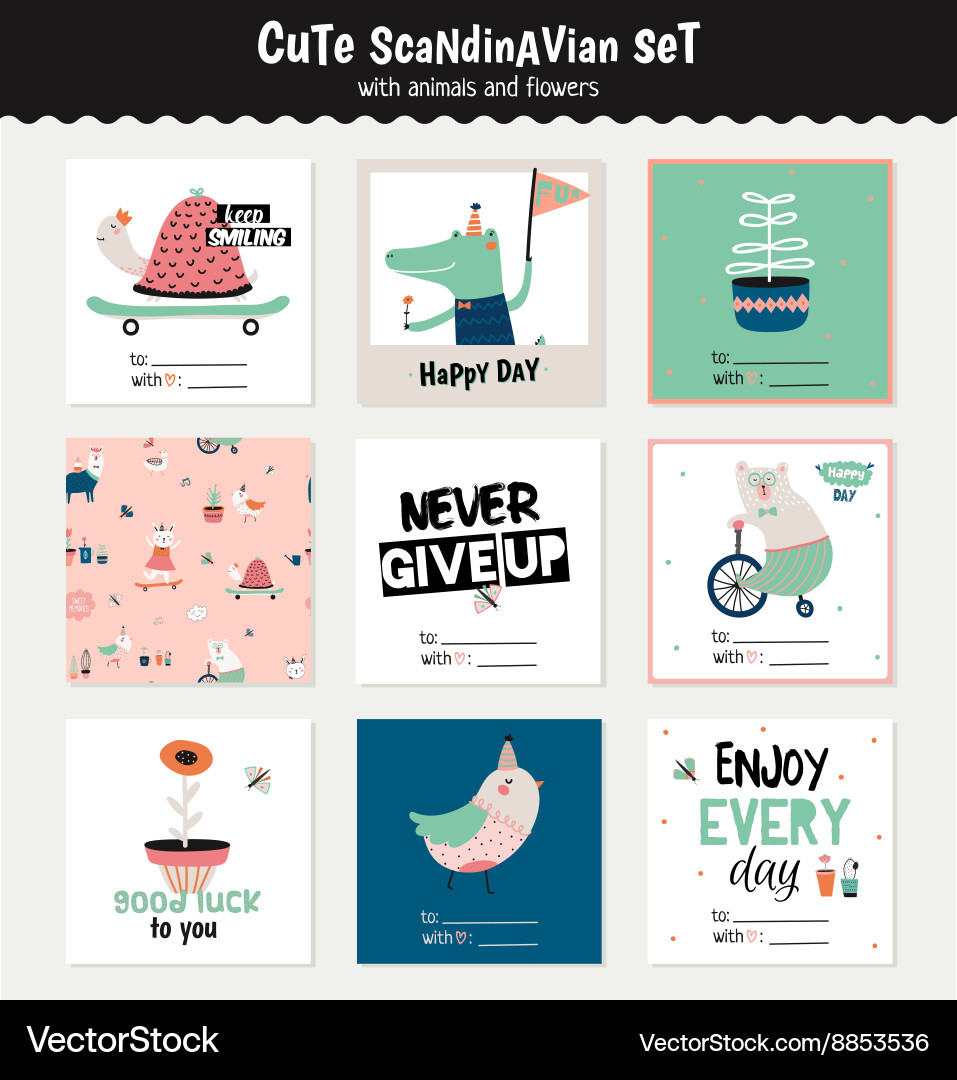 Cute scandinavian set greeting cards Royalty Free Vector