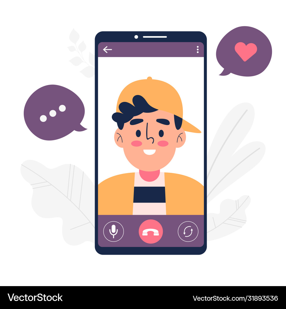 Flat design young man on a video call stock Vector Image