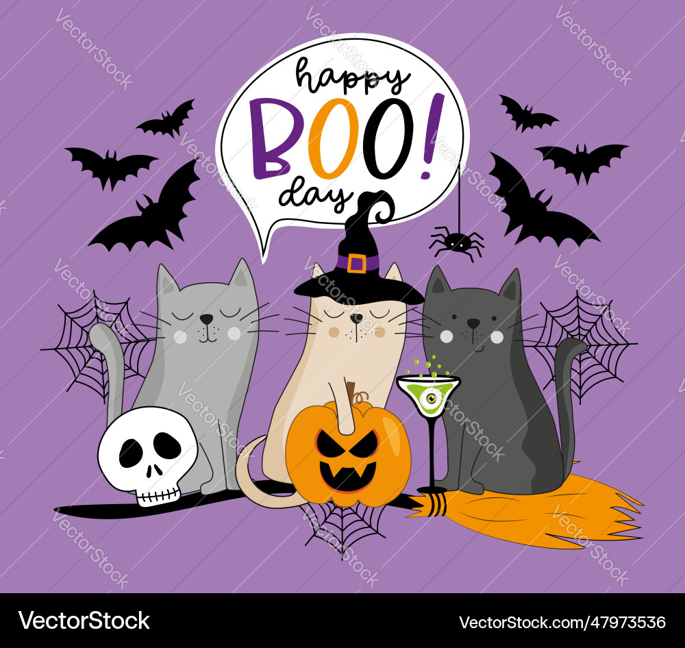 Happy boo day - hand drawn witch cats Royalty Free Vector