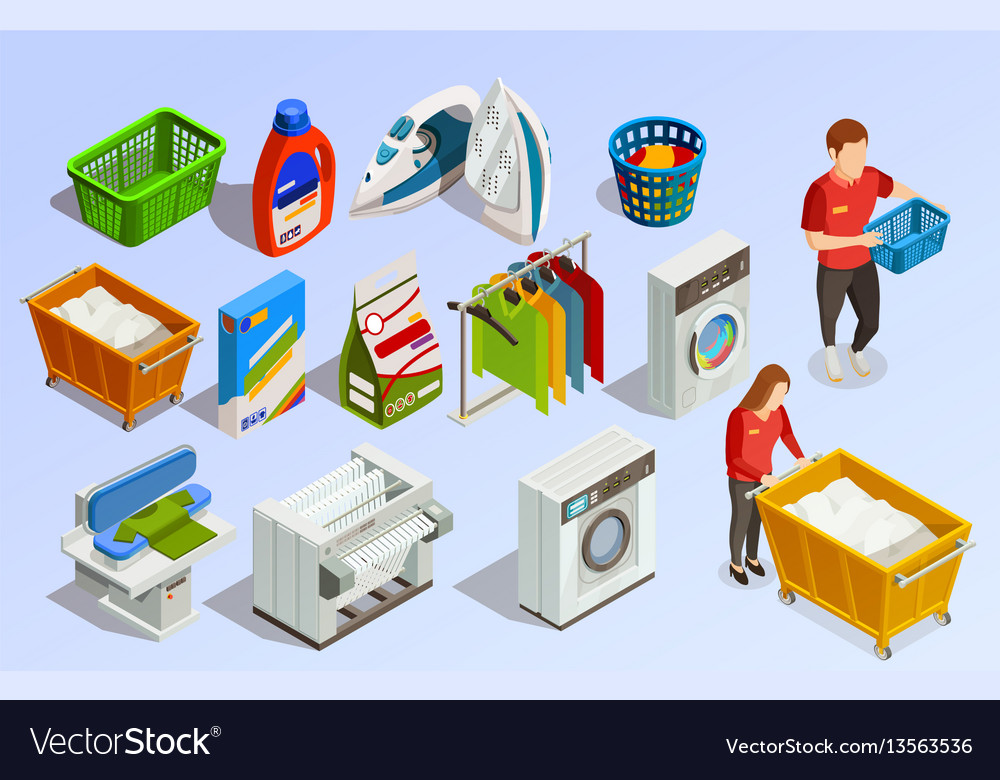 Laundry isometric elements set Royalty Free Vector Image