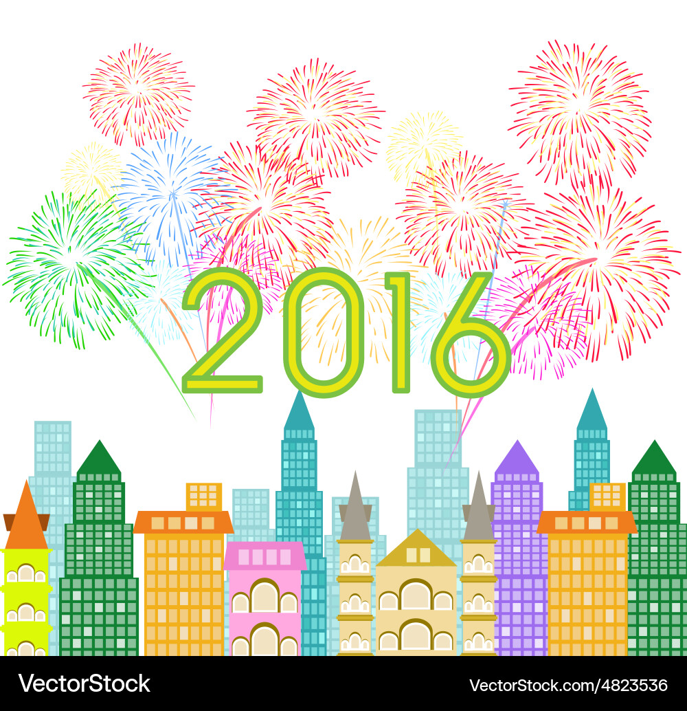 New year fireworks above the city Royalty Free Vector Image