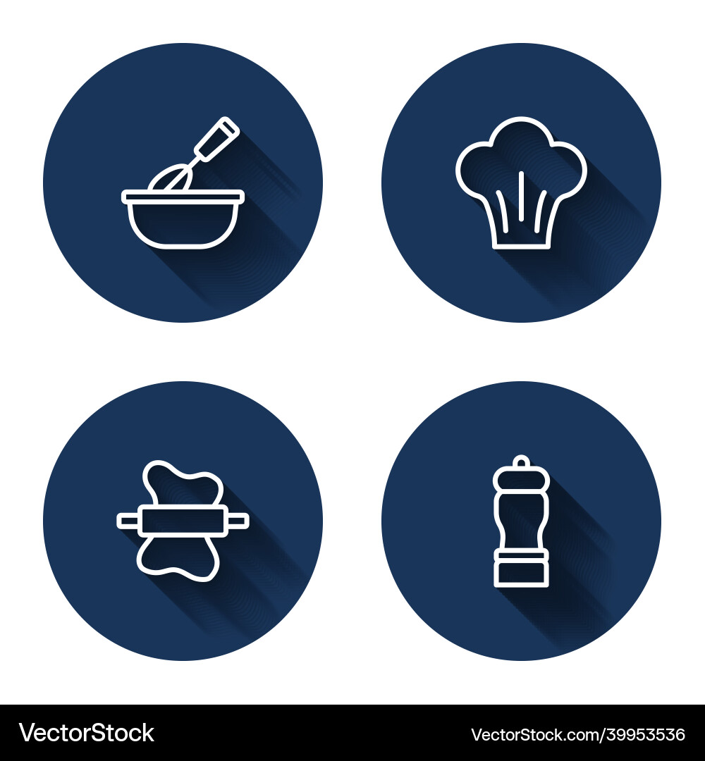 Set line cooking whisk with bowl chef hat Vector Image