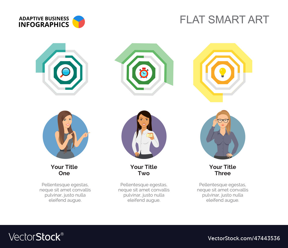 Three tasks workflow slide template Royalty Free Vector