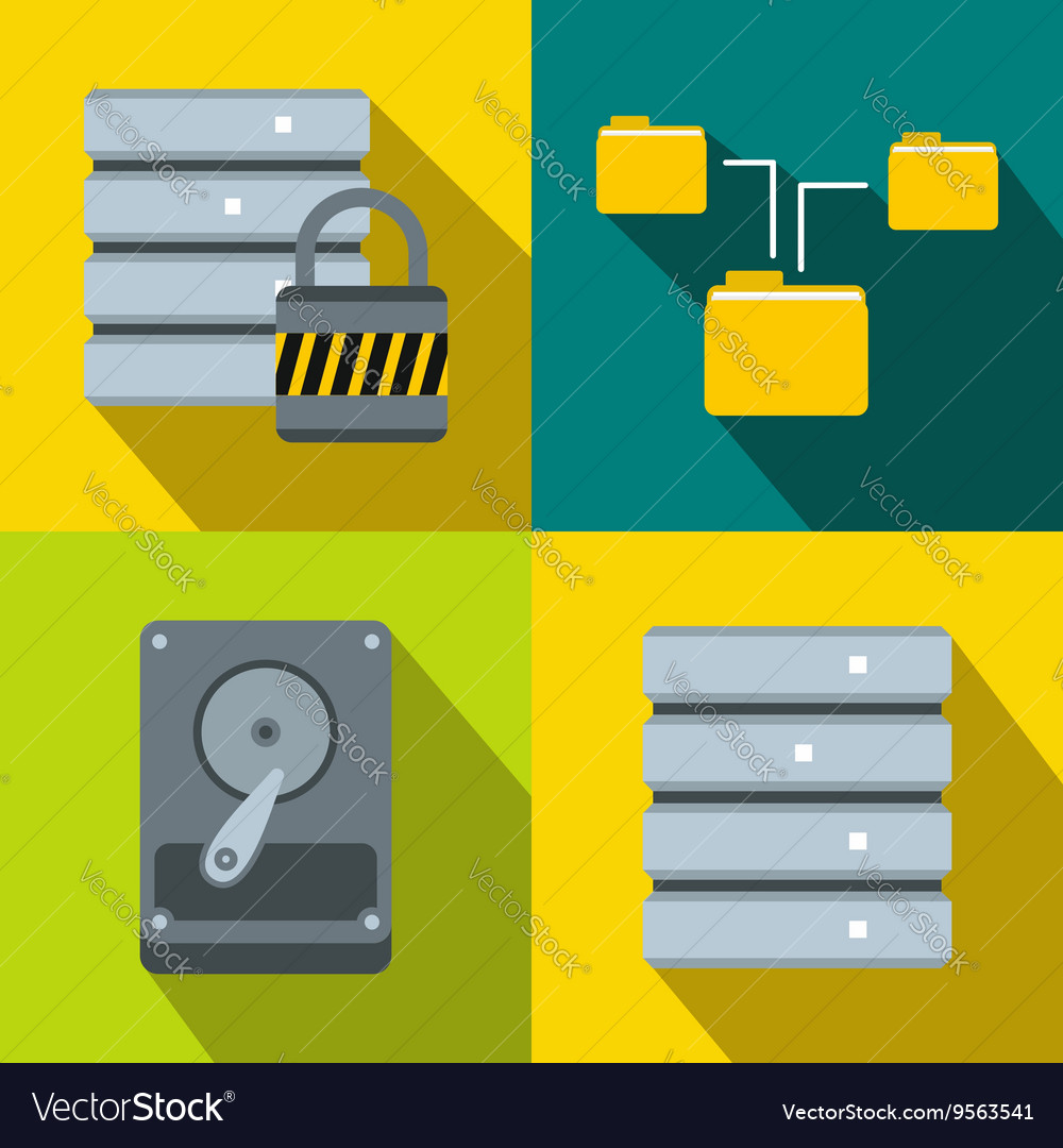 Database banners set flat style Royalty Free Vector Image