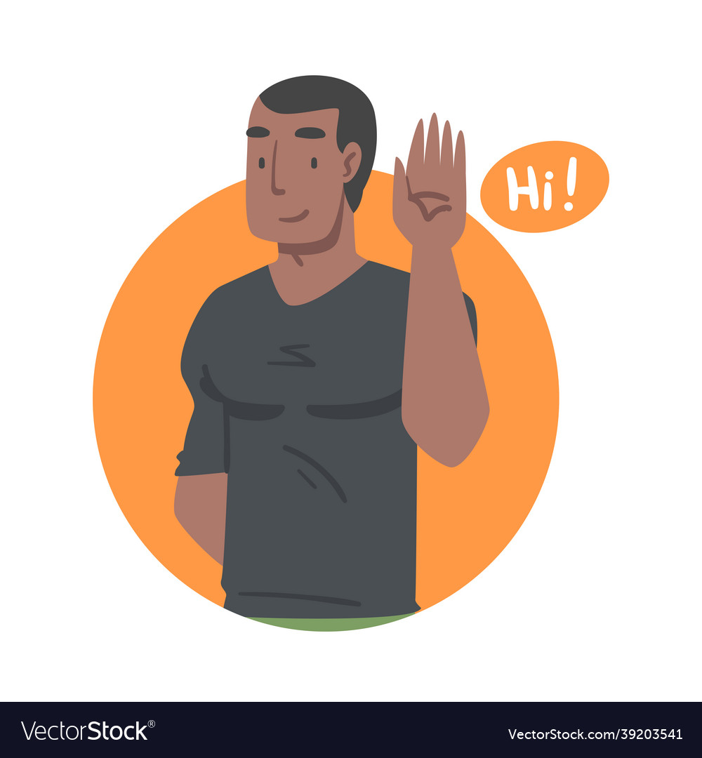 Young man saying hello and showing hand greeting Vector Image Young man saying hello and showing hand greeting Vector Image