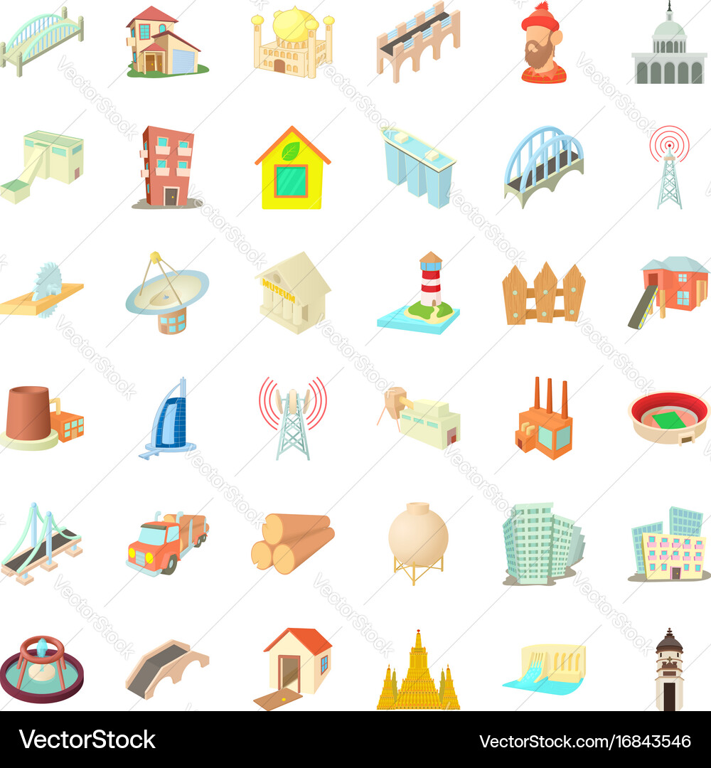 Big construction icons set cartoon style Vector Image
