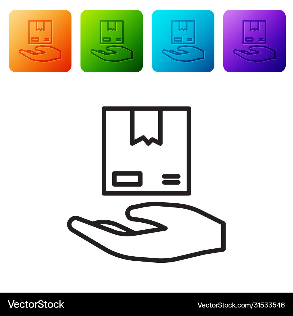 Black line delivery hand with cardboard boxes icon