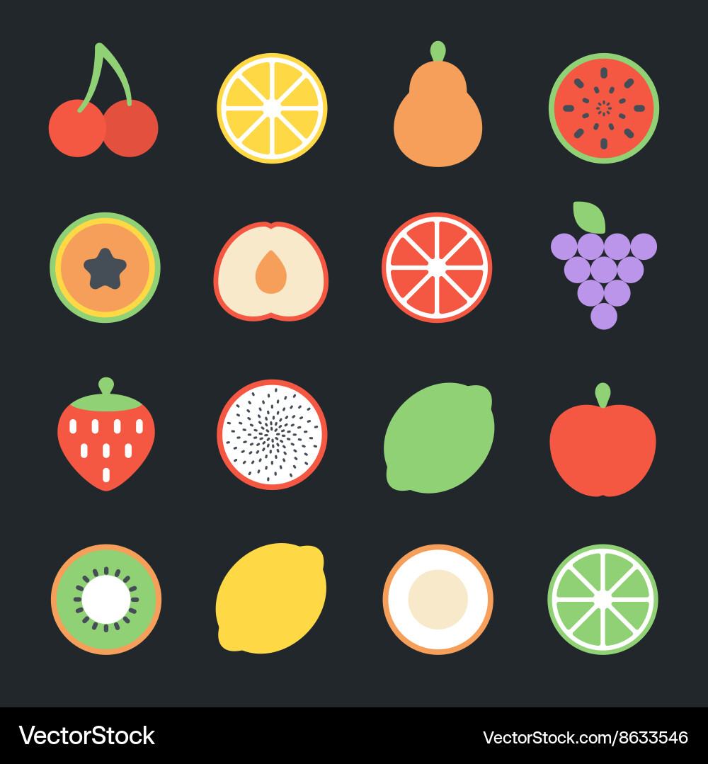 Fruits flat icons Royalty Free Vector Image - VectorStock