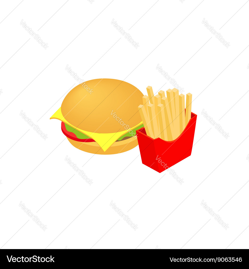 Hamburger and fries icon isometric 3d style Vector Image
