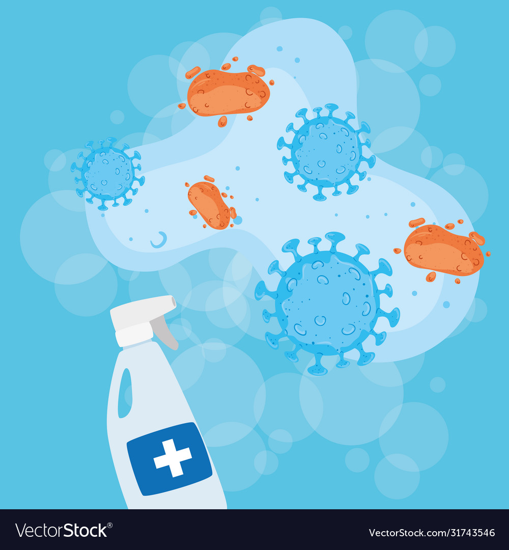 Hands sanitizer bottle and covid19 19 virus Vector Image