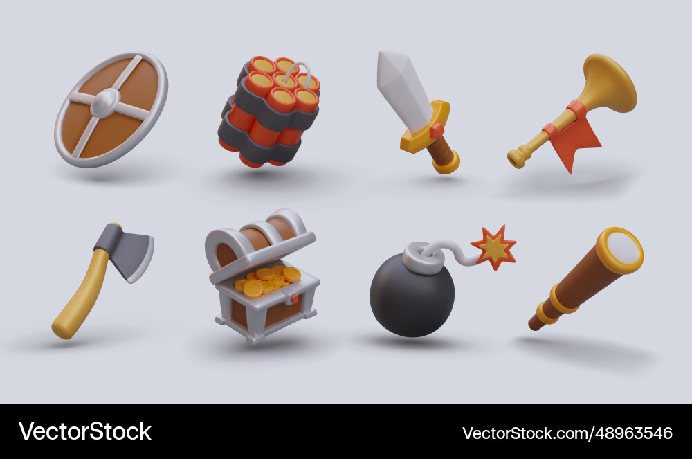 Large set of game items for battle Royalty Free Vector Image