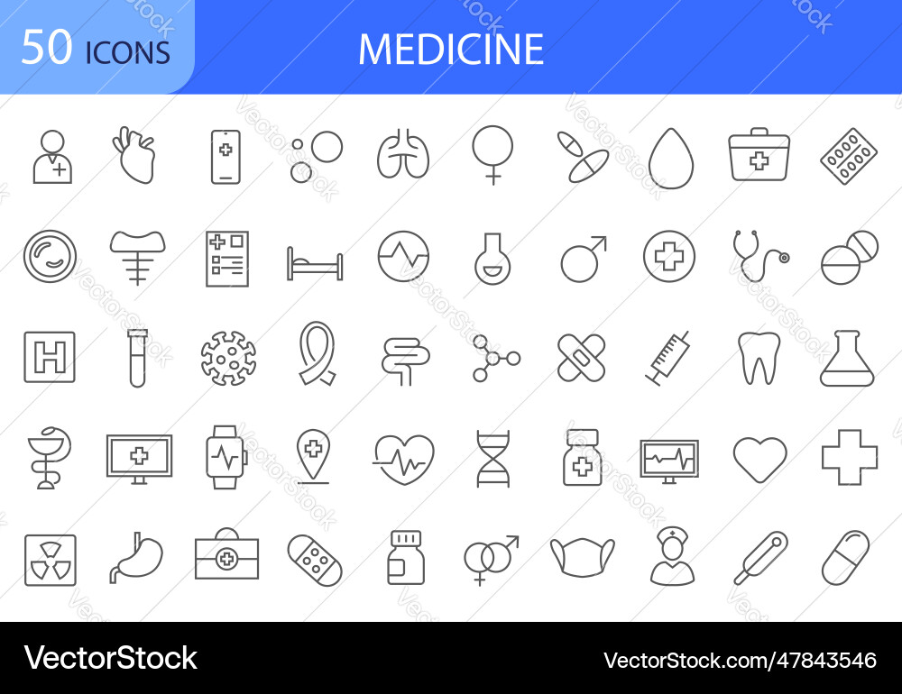 Linear icons of medicine Royalty Free Vector Image