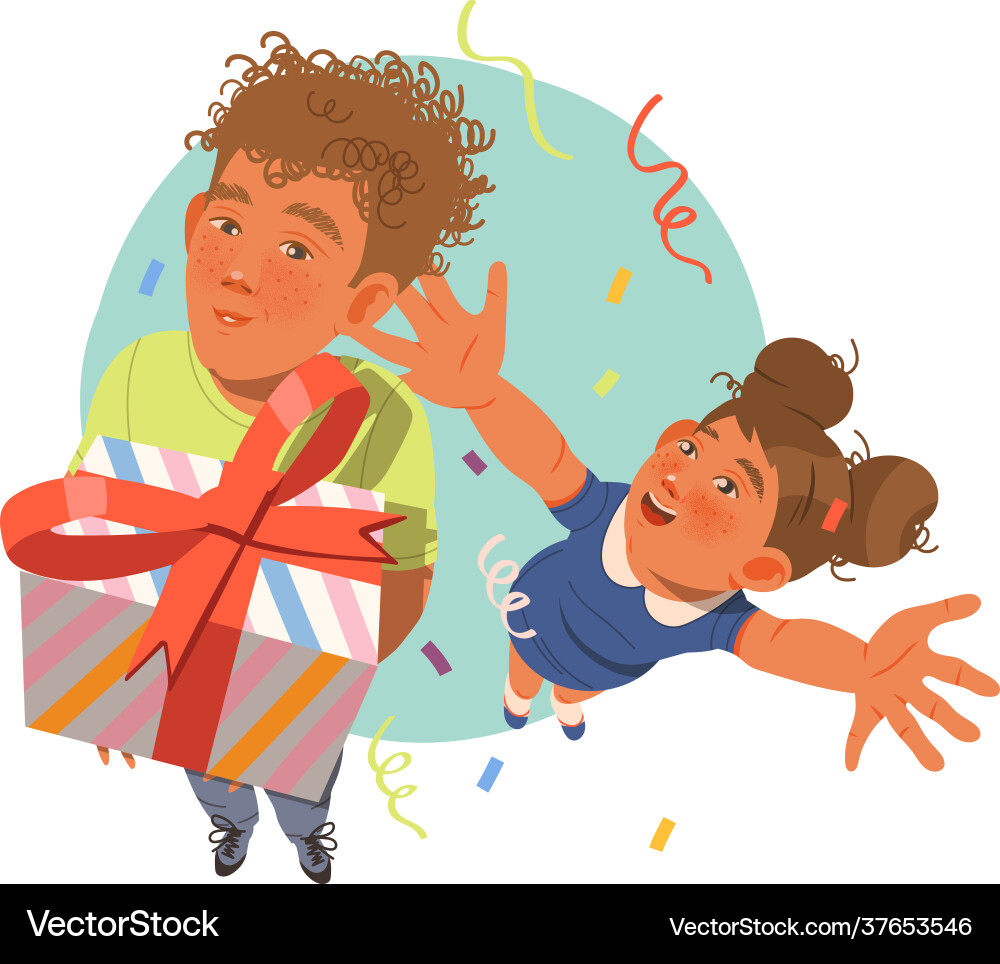 Little kids receiving wrapped gift boxes Vector Image