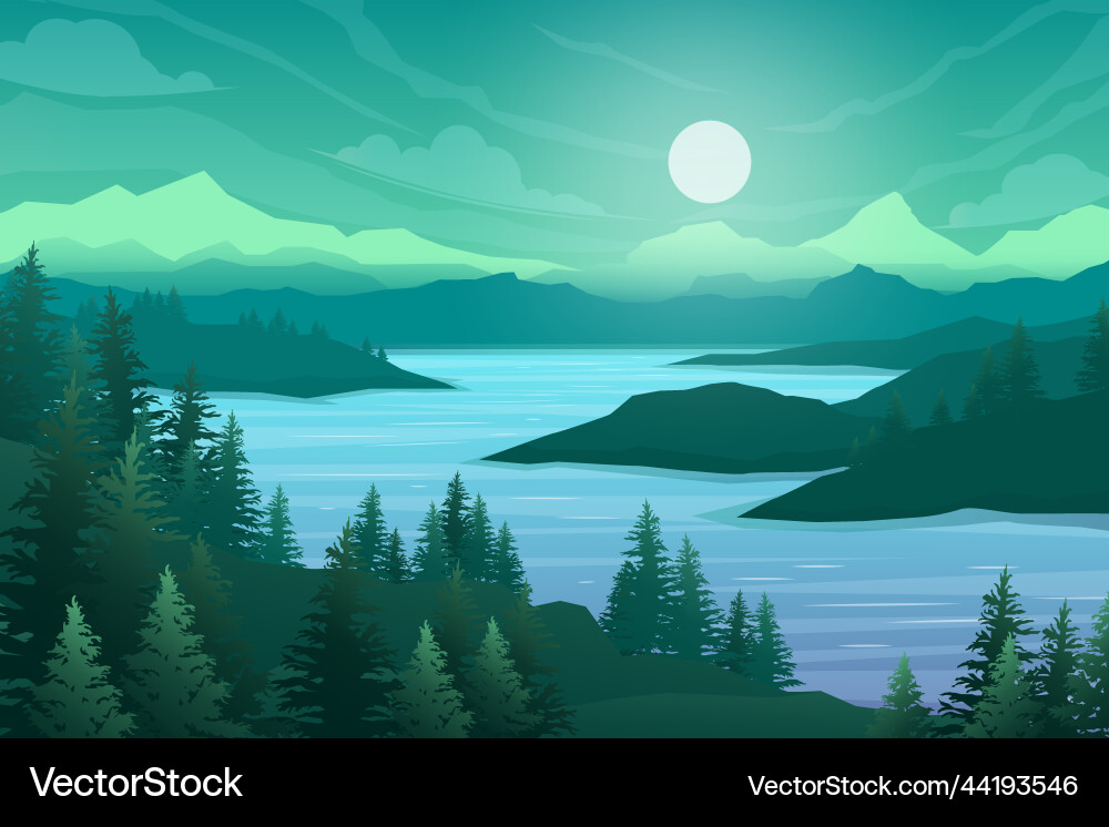 Nature scene with river and hills Royalty Free Vector Image