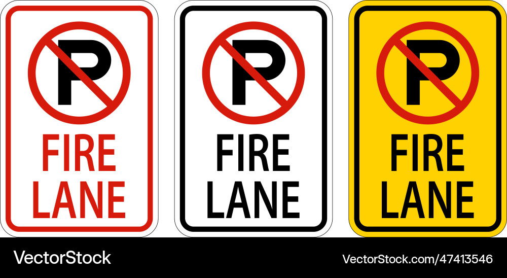 No parking fire lane sign on white background Vector Image
