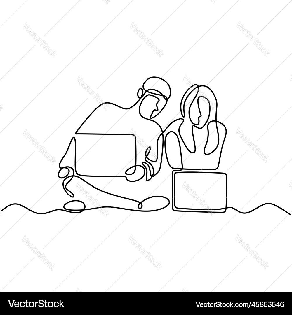 One line drawing of people discussion on work Vector Image