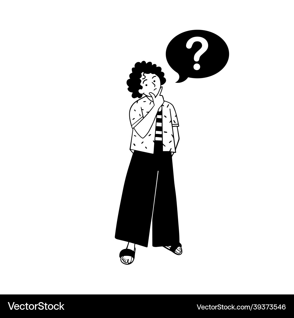 Pensive woman with question mark drawing Vector Image