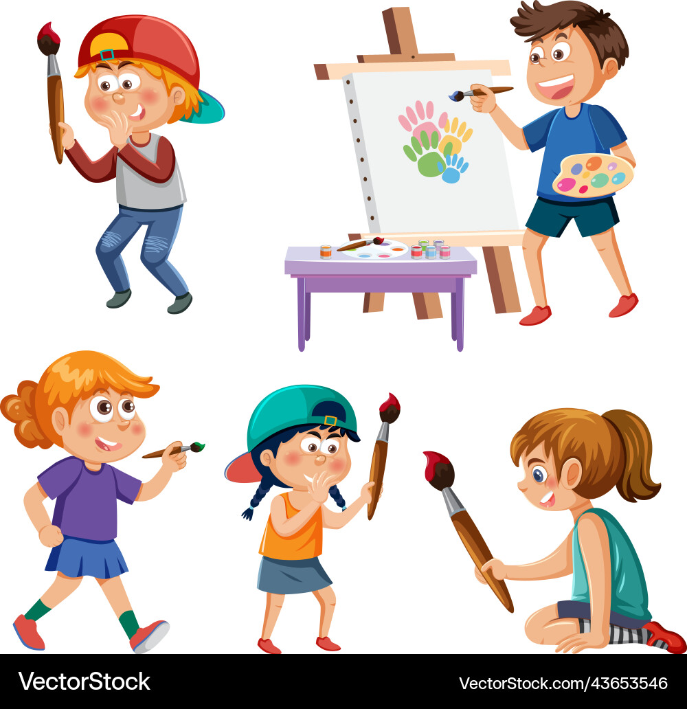 School kids cartoon characters set Royalty Free Vector Image