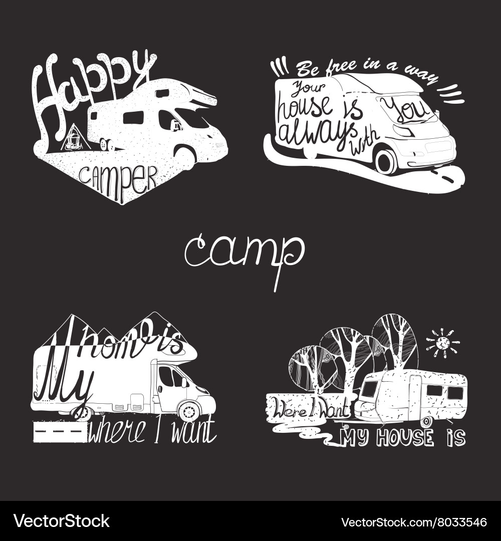 Set lettering travel typographic camp Royalty Free Vector