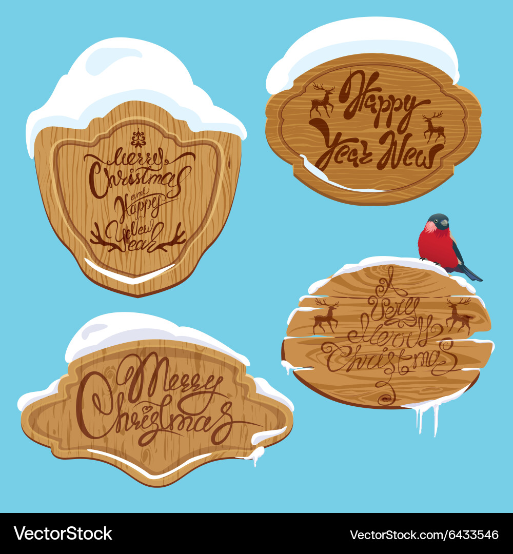 Set of wooden frames with snow Royalty Free Vector Image