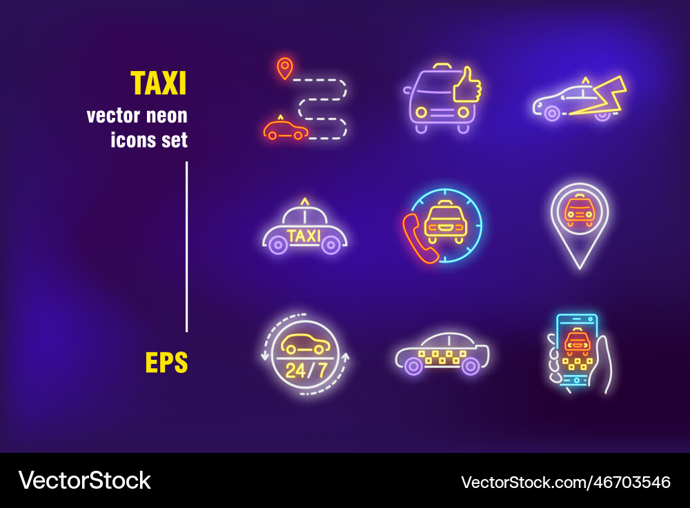Taxi set in neon style Royalty Free Vector Image