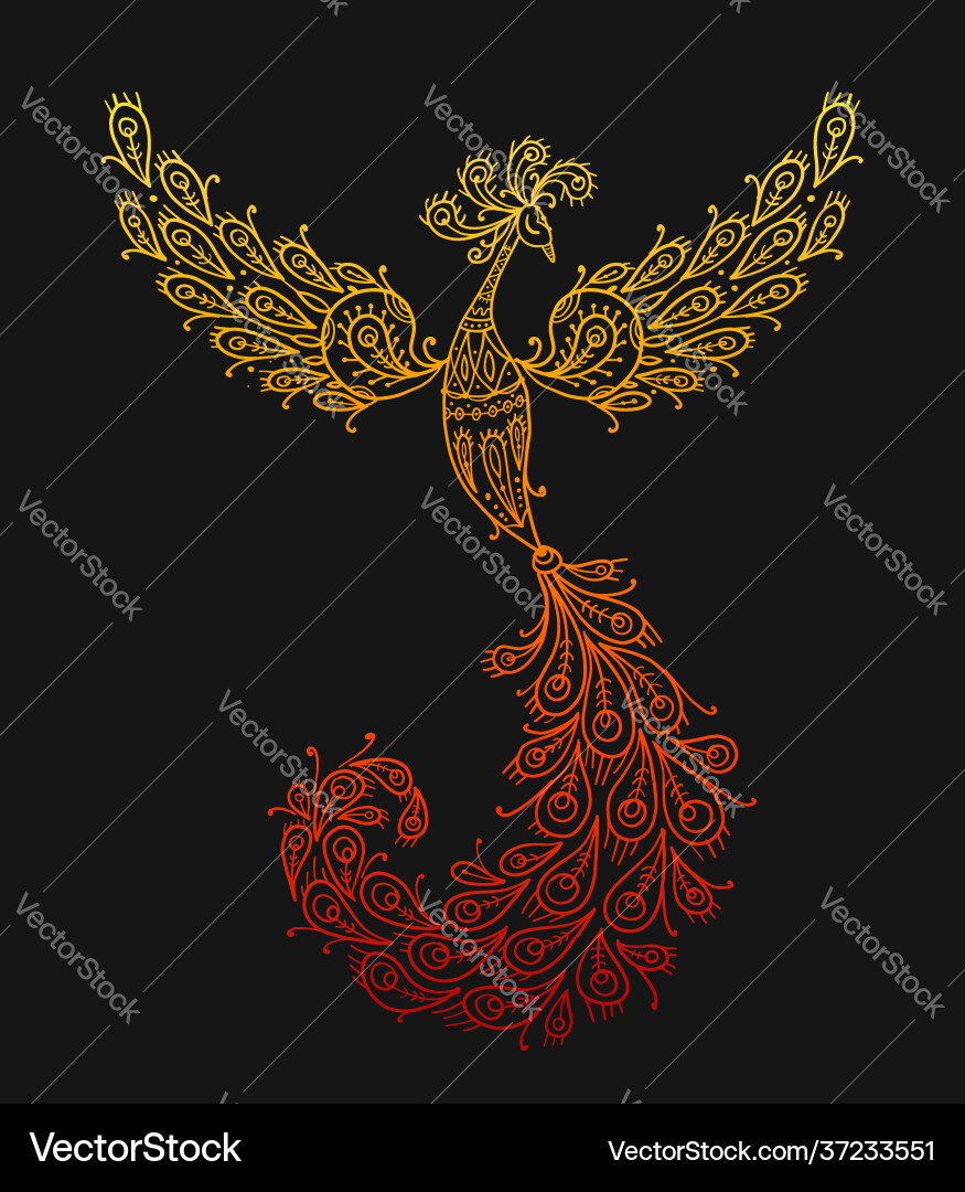 Firebird with a majestic tail phoenix bird Vector Image