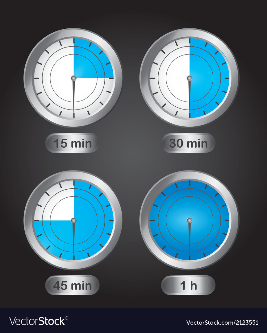 Four timer clock over black background Royalty Free Vector