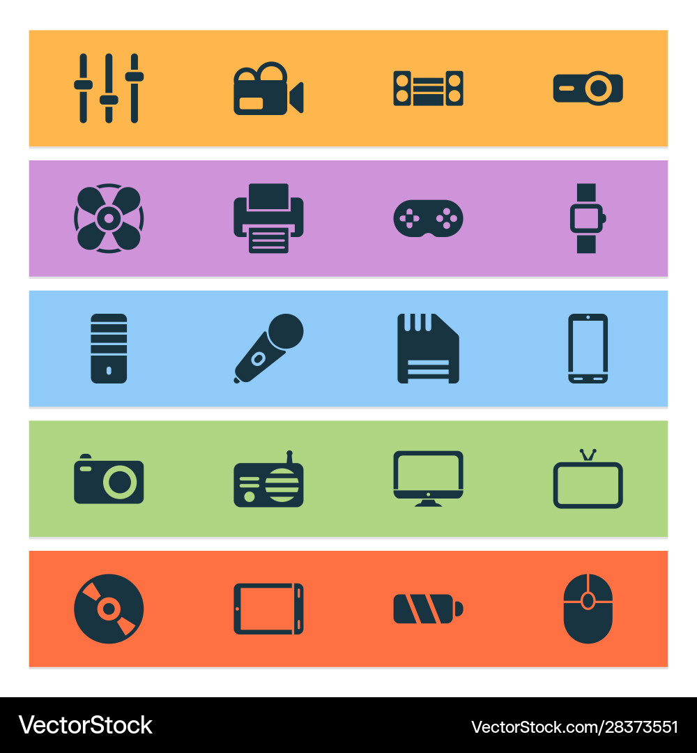 Gadget icons set with fan floppy disk phone Vector Image