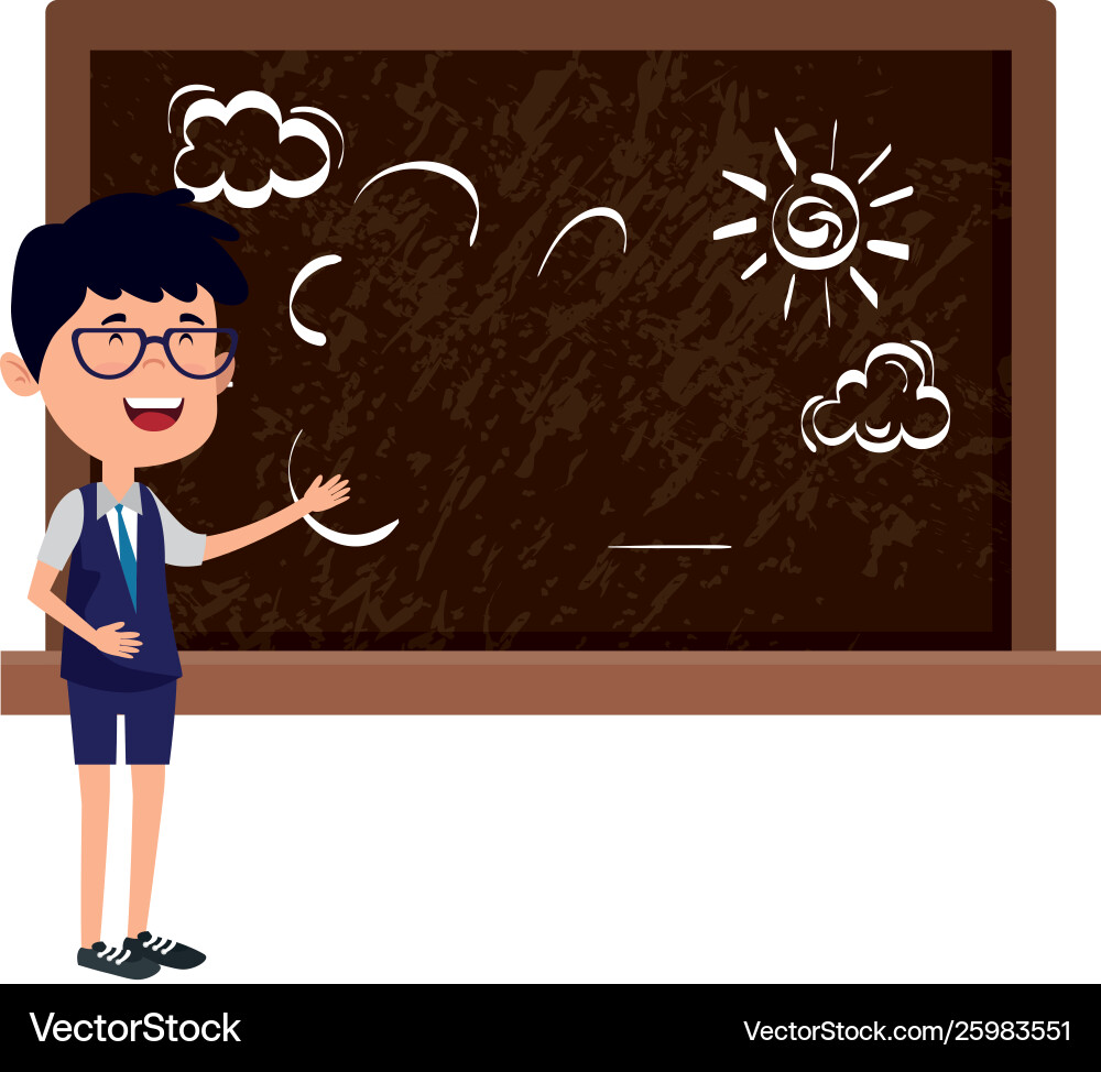 Happy student boy drawing in chalkboard Royalty Free Vector