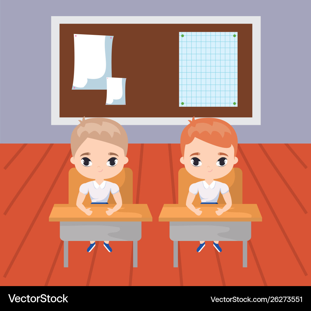 Little student seated in classroom scene Vector Image